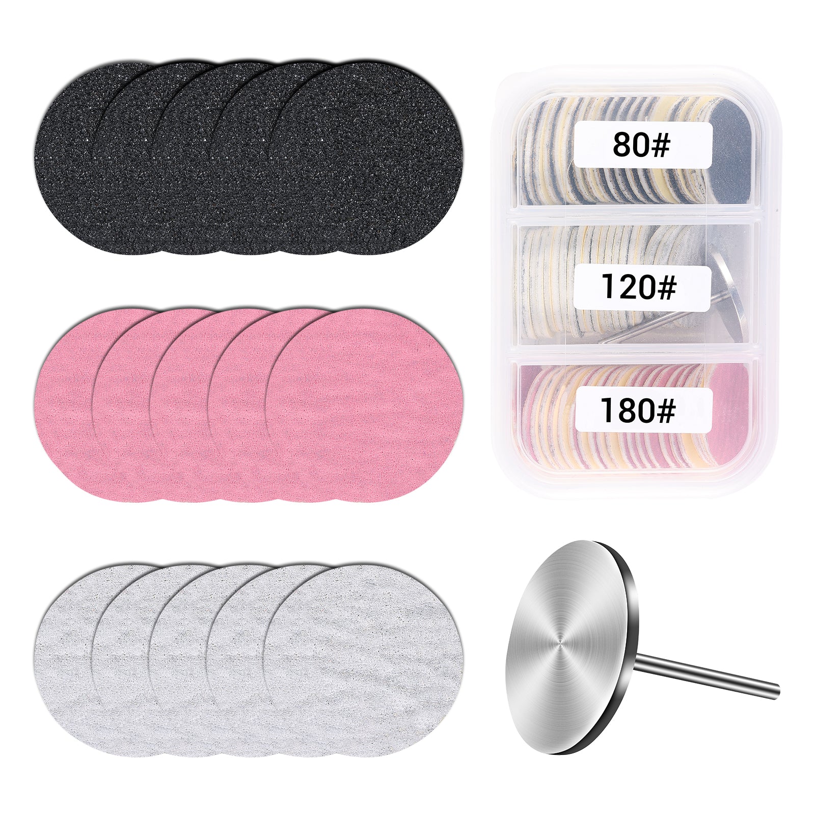 60 Pcs Replacement Sandpaper Discs with 25mm Metal Nail Drill Bit