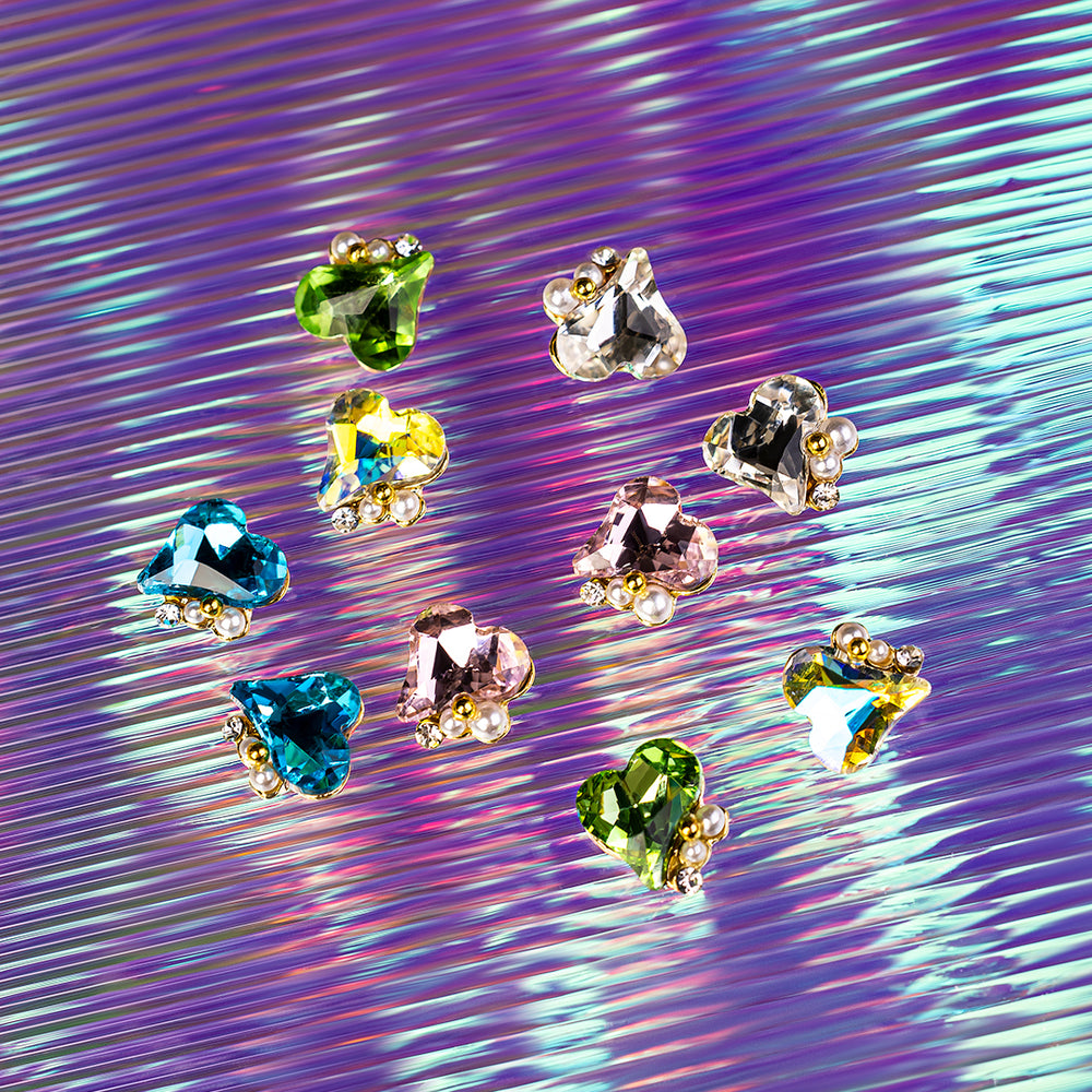 Pearl & Crystal Skew Heart Shape Nail Rhinestones